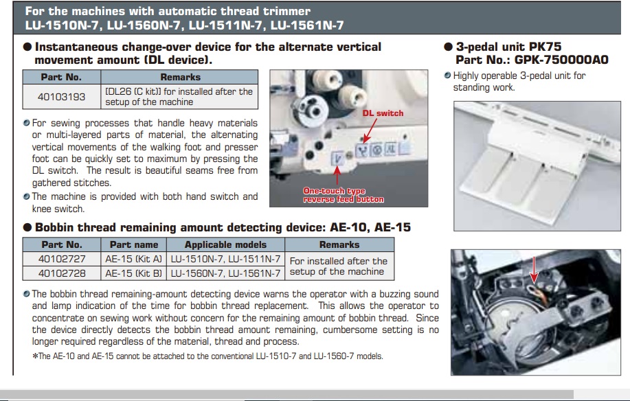 JUKI 1560-NKA NEEDLE, UNISON-FEED, LOCKSTITCH MACHINE WITH VERTICAL ...